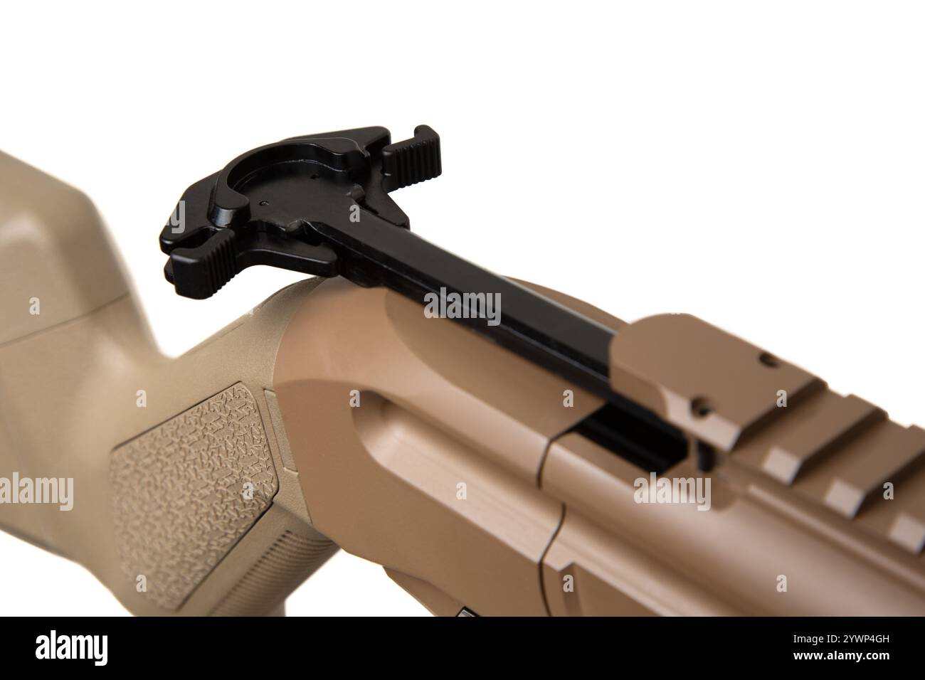 Modern tactical rifle with tan polymer stock, precision barrel, and ...
