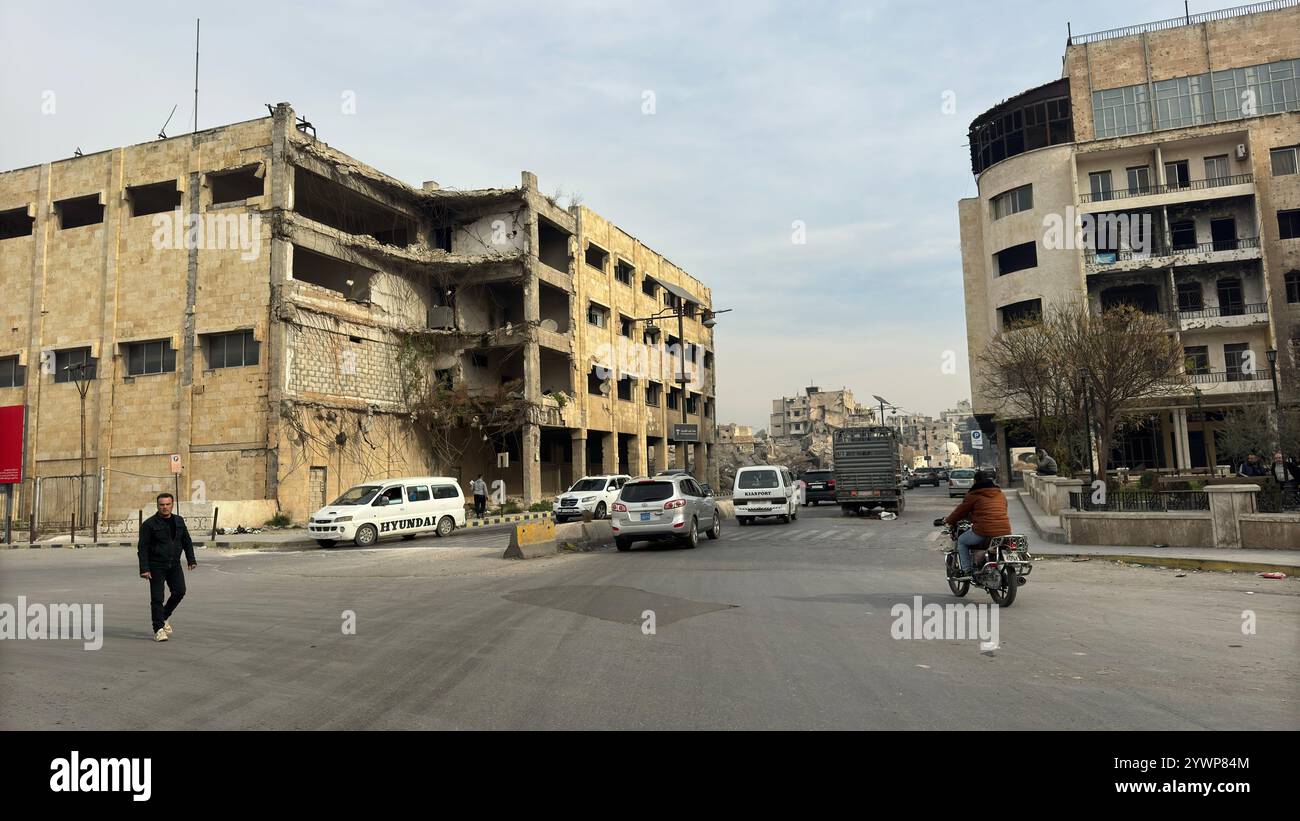 The streets of the city Aleppo in northern Syria after the fall of ...
