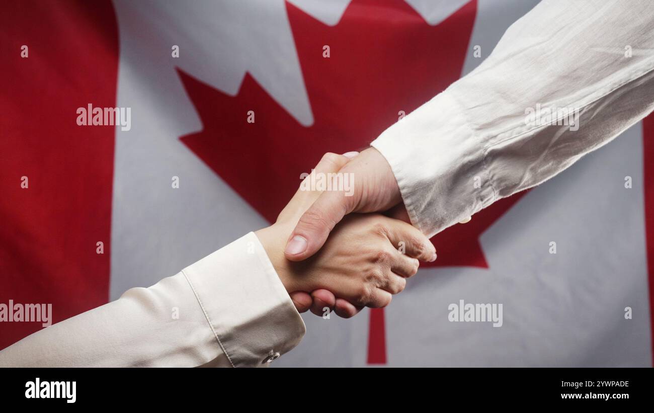 Canadian Man Woman Business Partners Shaking Hands.handshake, Make A ...