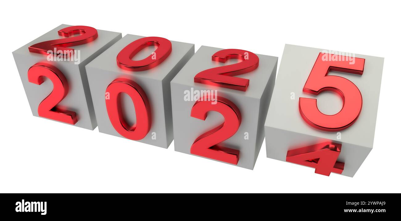 New year holiday concept. Cubes with number 2025 replace 2024. Abstract ...