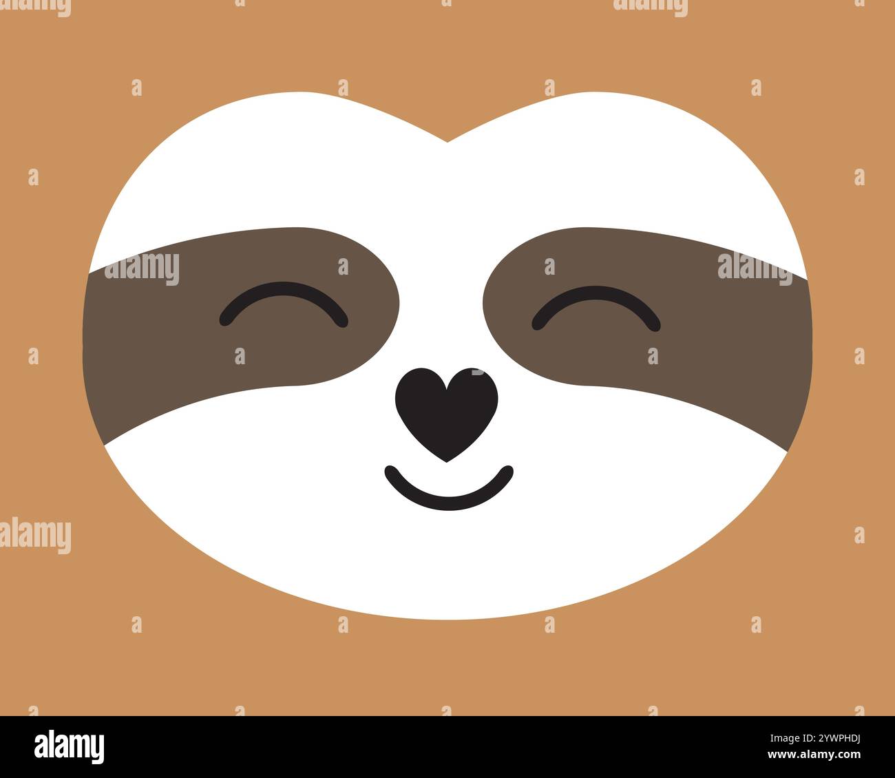 Vector flat cartoon kawaii sloth face portrait isolated on brown ...