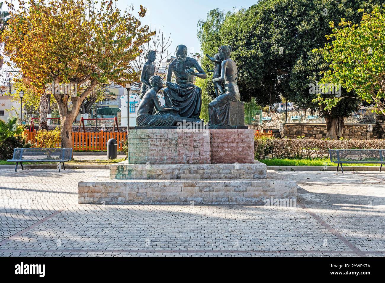The statue of Hippocrates teaching his students on the Greek Island of ...