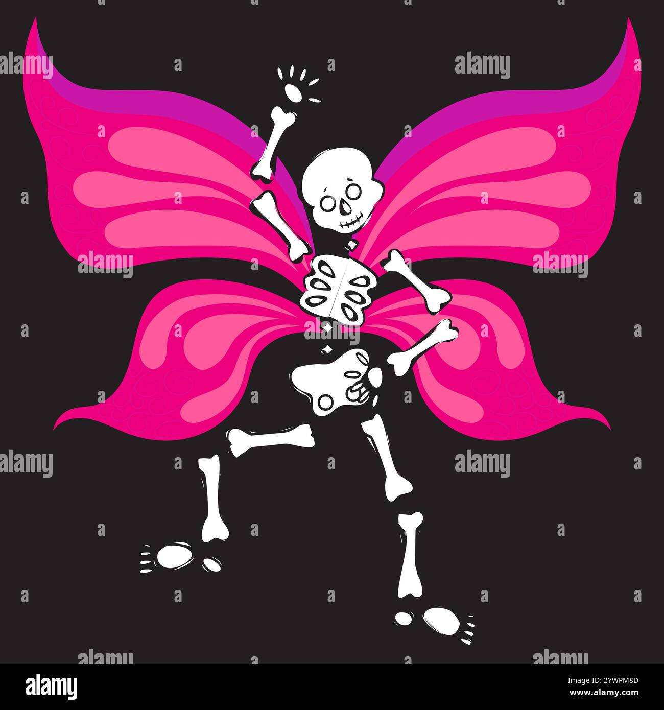 Skeleton with butterfly wings on a black background. Vector ...