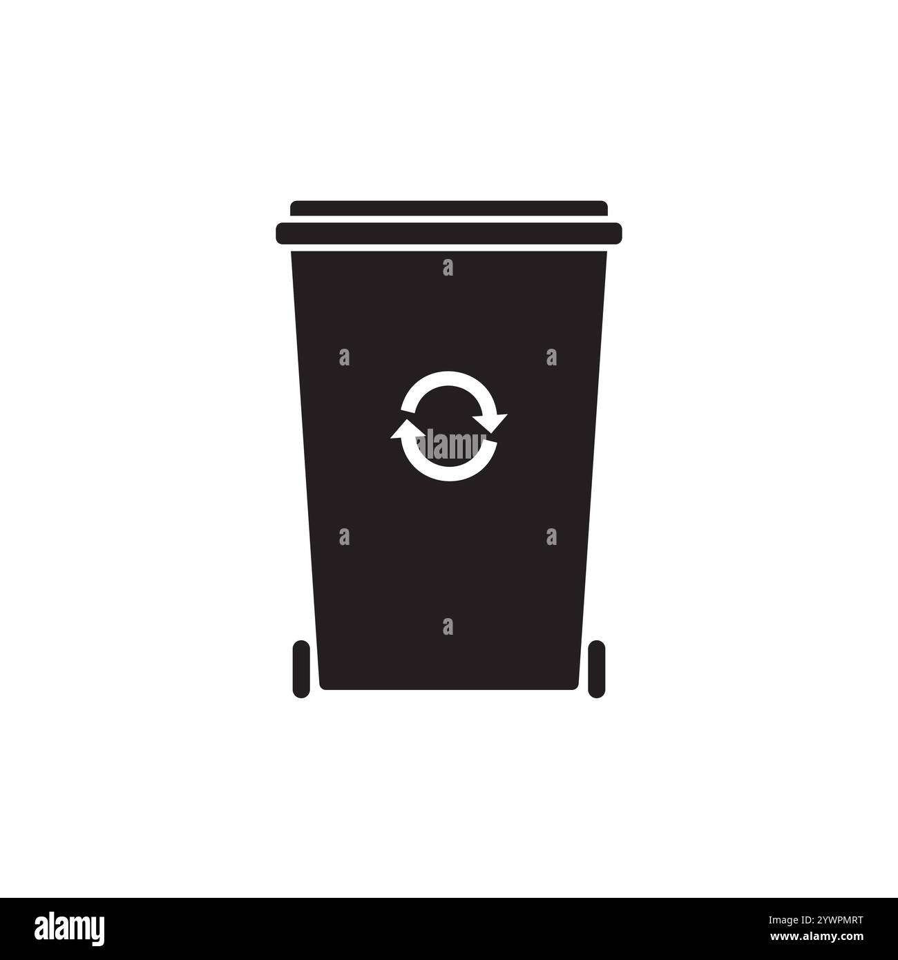 Vector flat black garbage can icon with recycle symbol isolated on ...