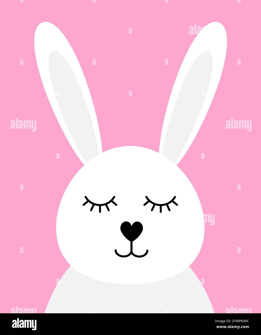 Vector flat cartoon white rabbit face head isolated on pink background ...