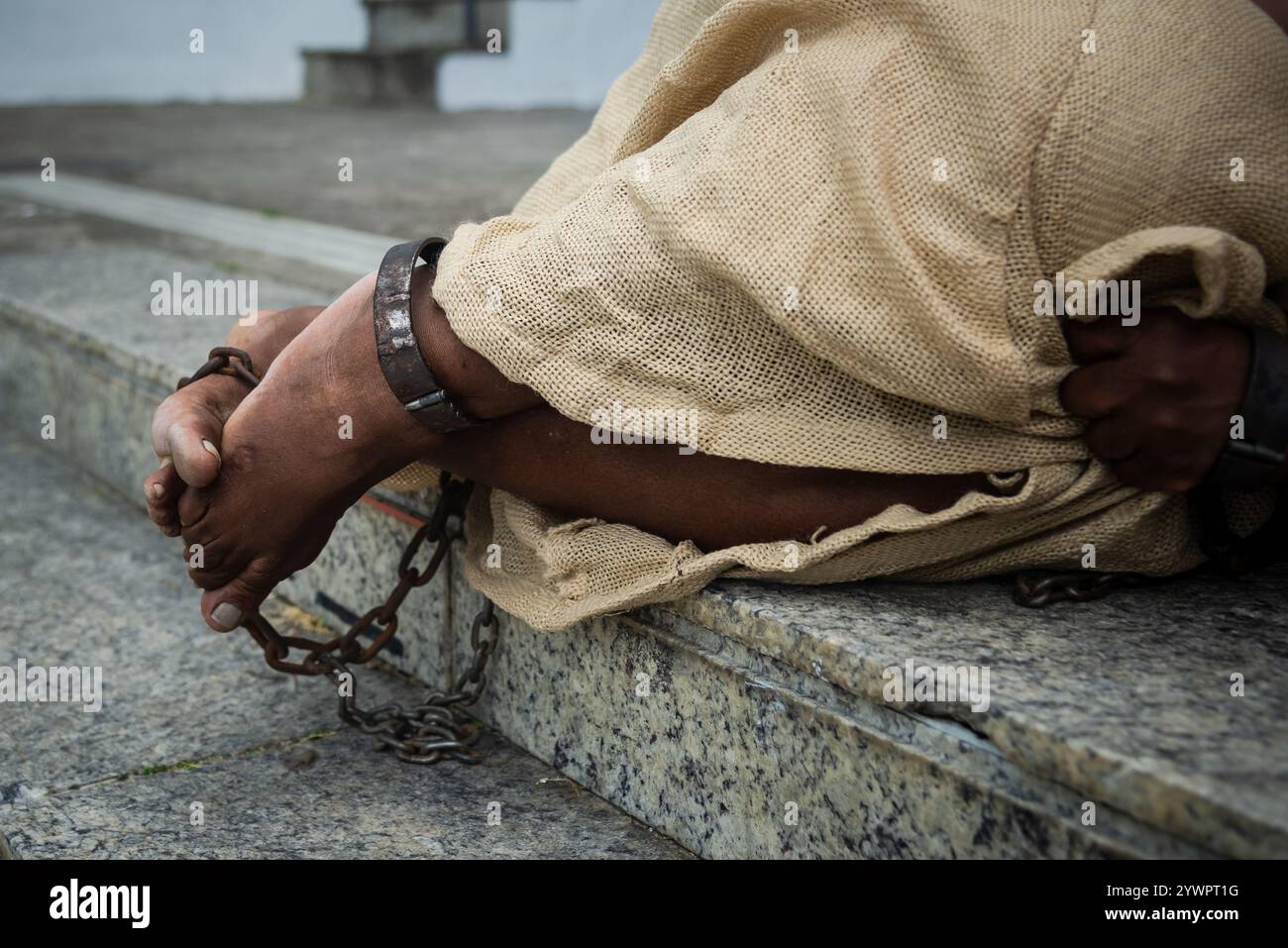 Detail of the chained feet of a black woman in Pelourinho. Slavery in ...