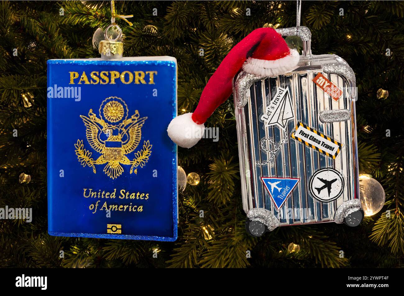 Christmas ornaments in the shape of a United States passport and ...