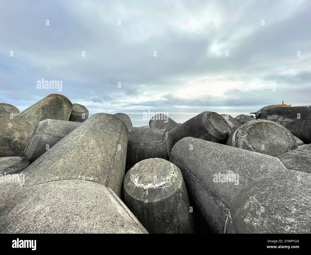 Portugal, Peniche, concrete tide blocks on the pier Stock Photo - Alamy