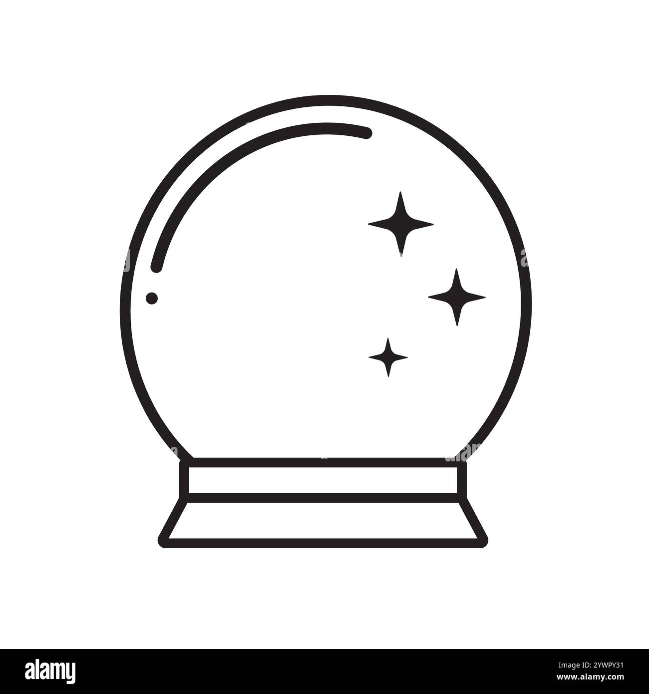 Vector flat black outline mysterious orb, magical crystal glass ball ...