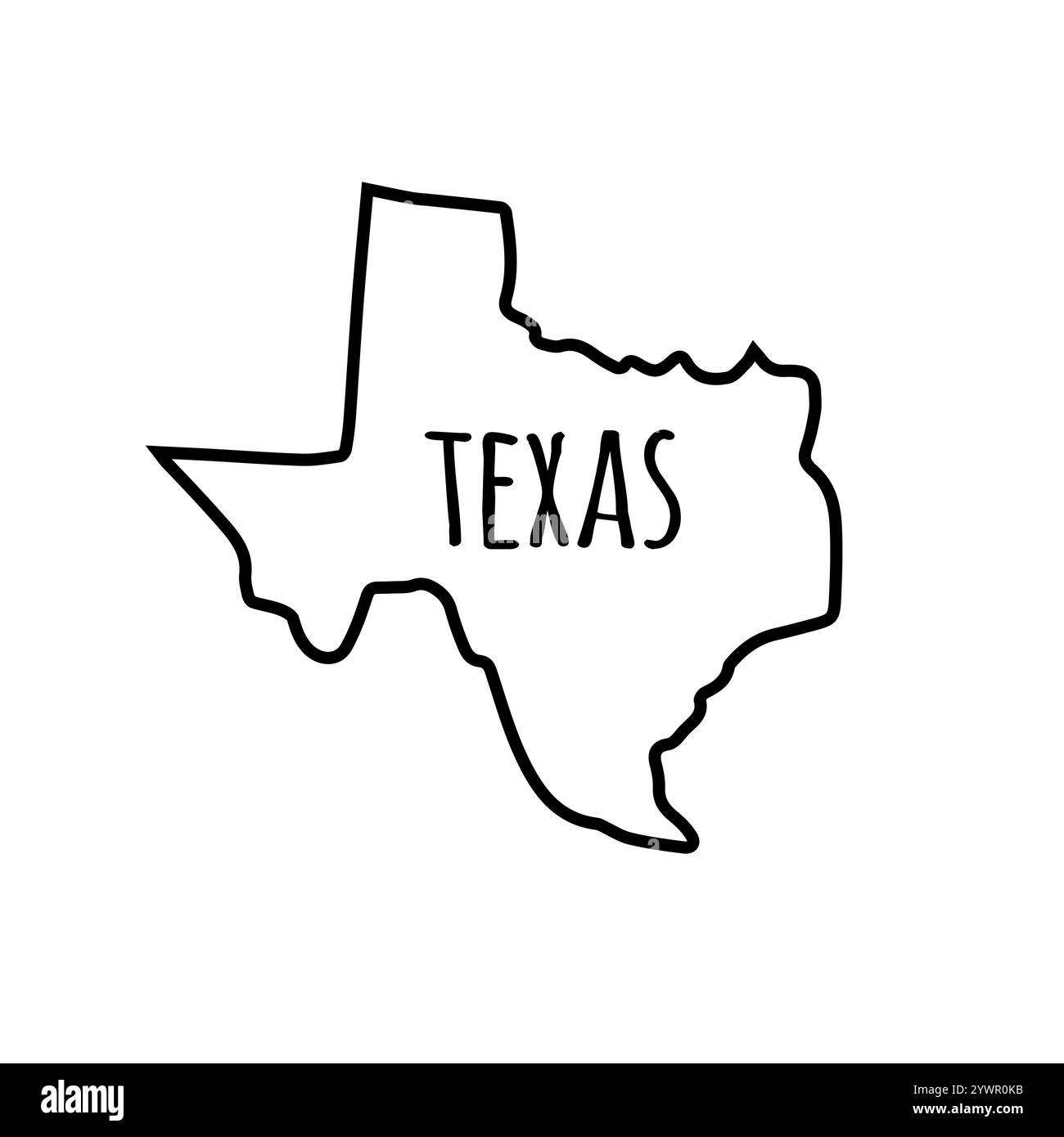 Vector outline hand drawn Texas state map silhouette isolated on white ...