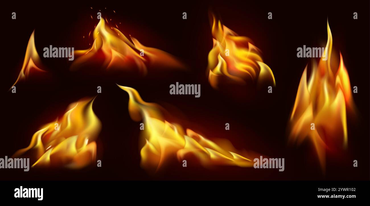 Realistic fire. Burning flames realistic sparks. Flaming hot red fire ...