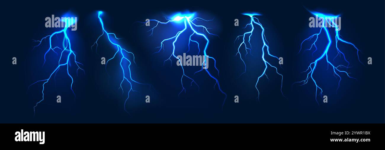 Realistic lightning. Thunder storm blue flash lightnings. Electric ...