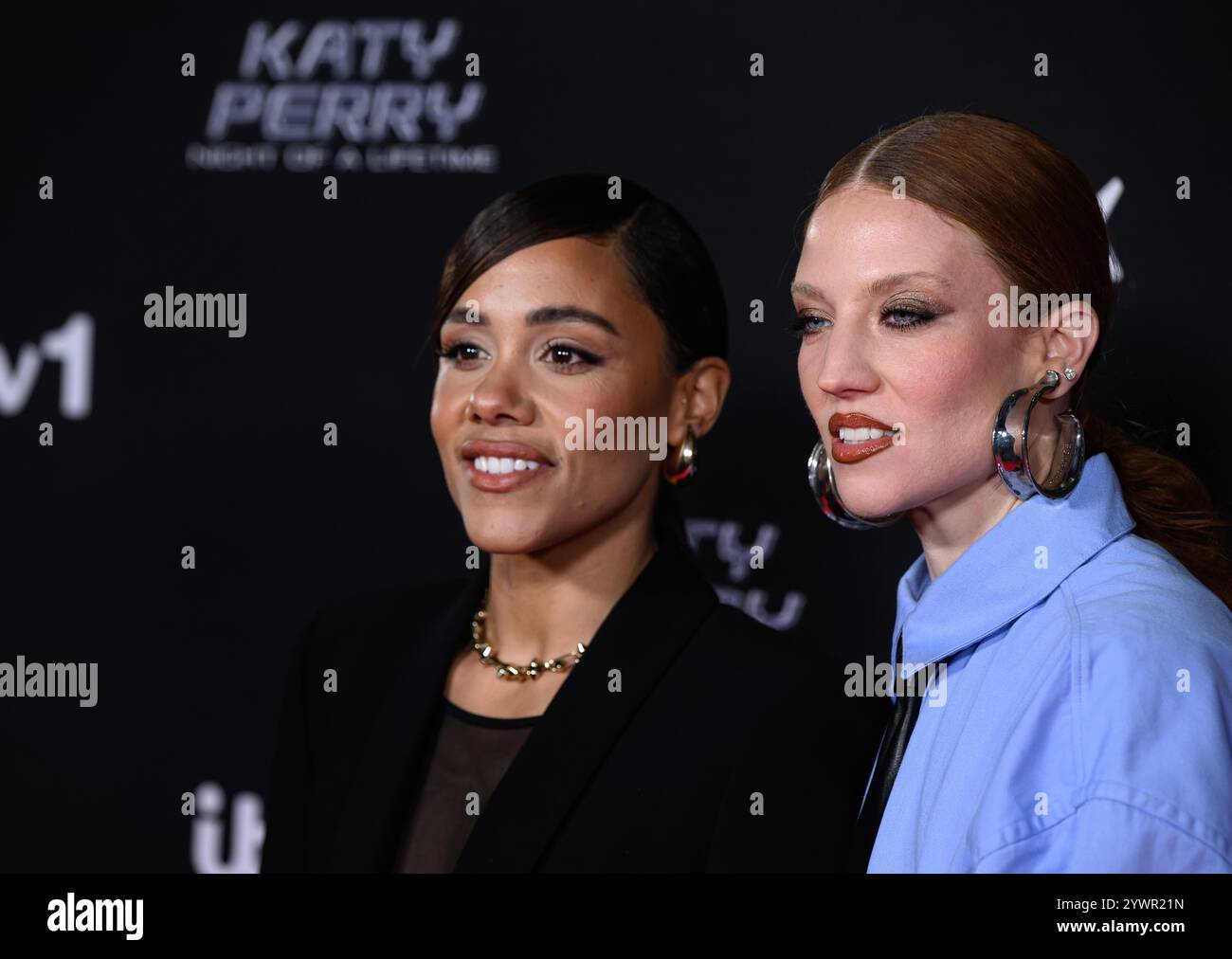 London, UK. December 11th, 2024. Alex Scott and Jess Glyne arriving at the Katy Perry, Night of ...