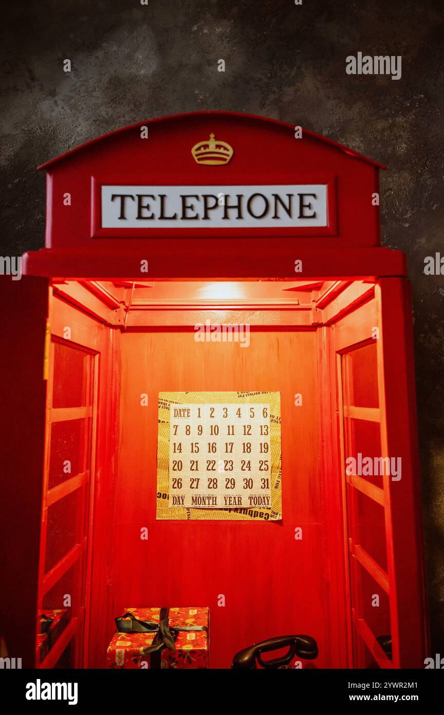 telephone booth, red in the interior Stock Photo - Alamy