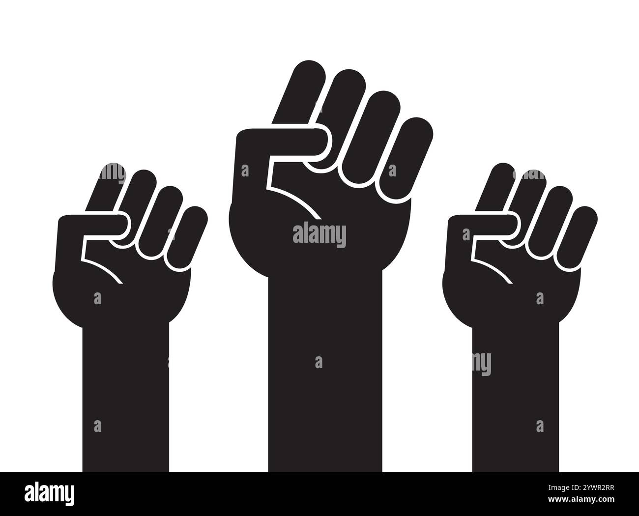 Vector black flat illustration of three fists isolated on white ...