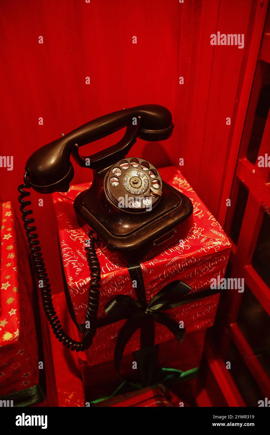 telephone booth, red in the interior Stock Photo - Alamy