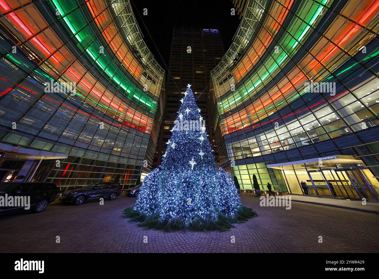 The Christmas tree outside the Bloomberg Tower on Beacon Court in New ...