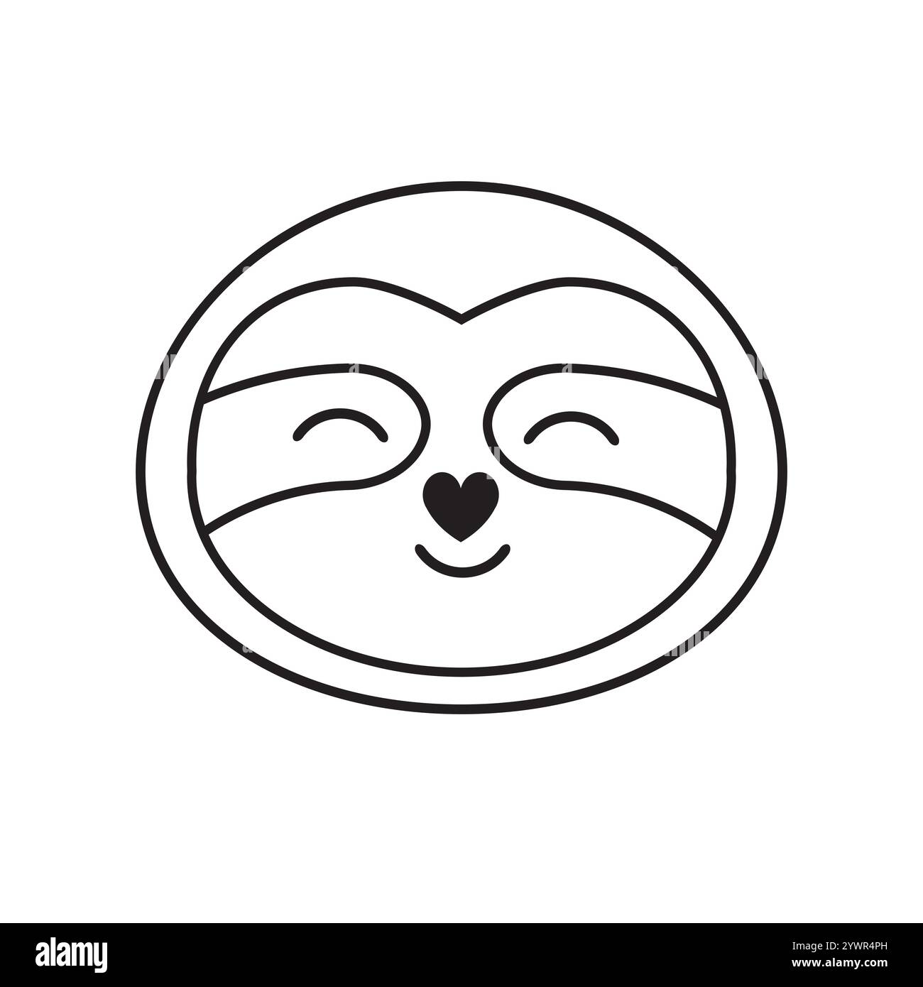 Vector black outline flat cartoon sloth face isolated on white ...