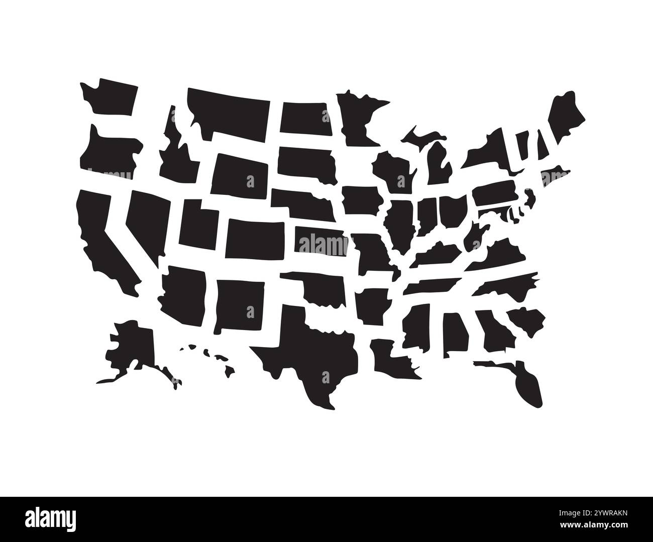 Vector set bundle of black hand drawn doodle sketch outline usa states ...