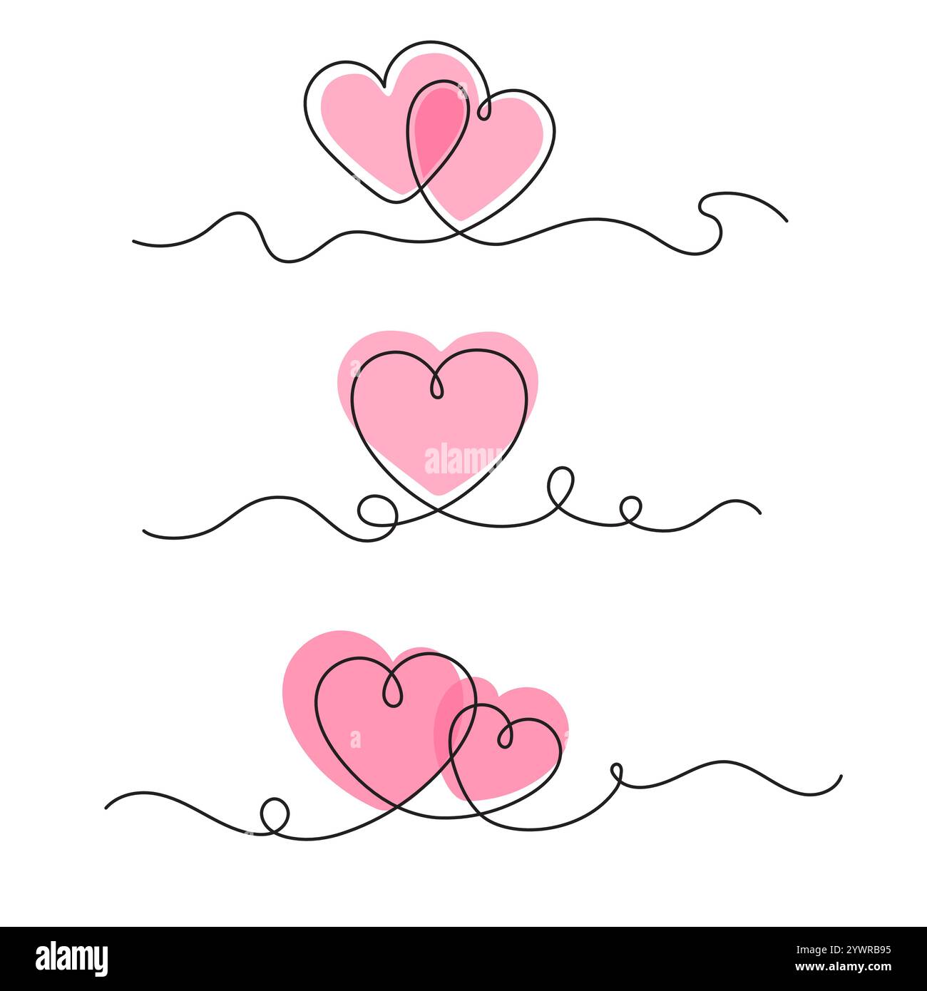 Two hearts continuous one line. Red hearts in one line sketch style ...