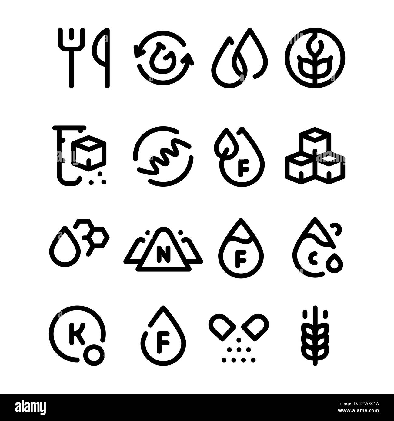 Nutrition facts line black icons. Daily ingredients and micronutrients ...
