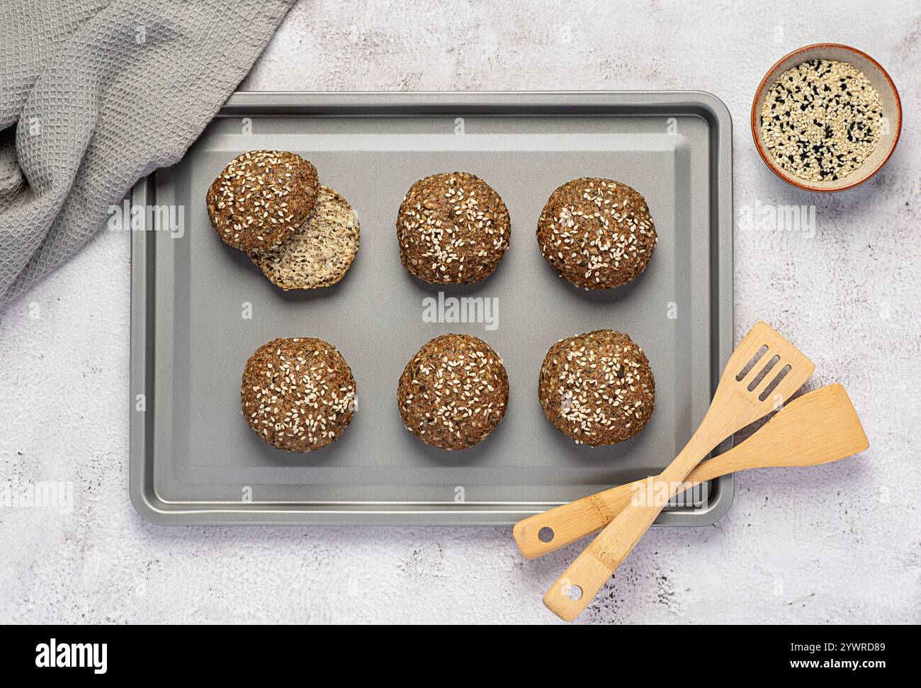 Food photography of keto buns, low carb bread, psyllium husk, sunflower ...