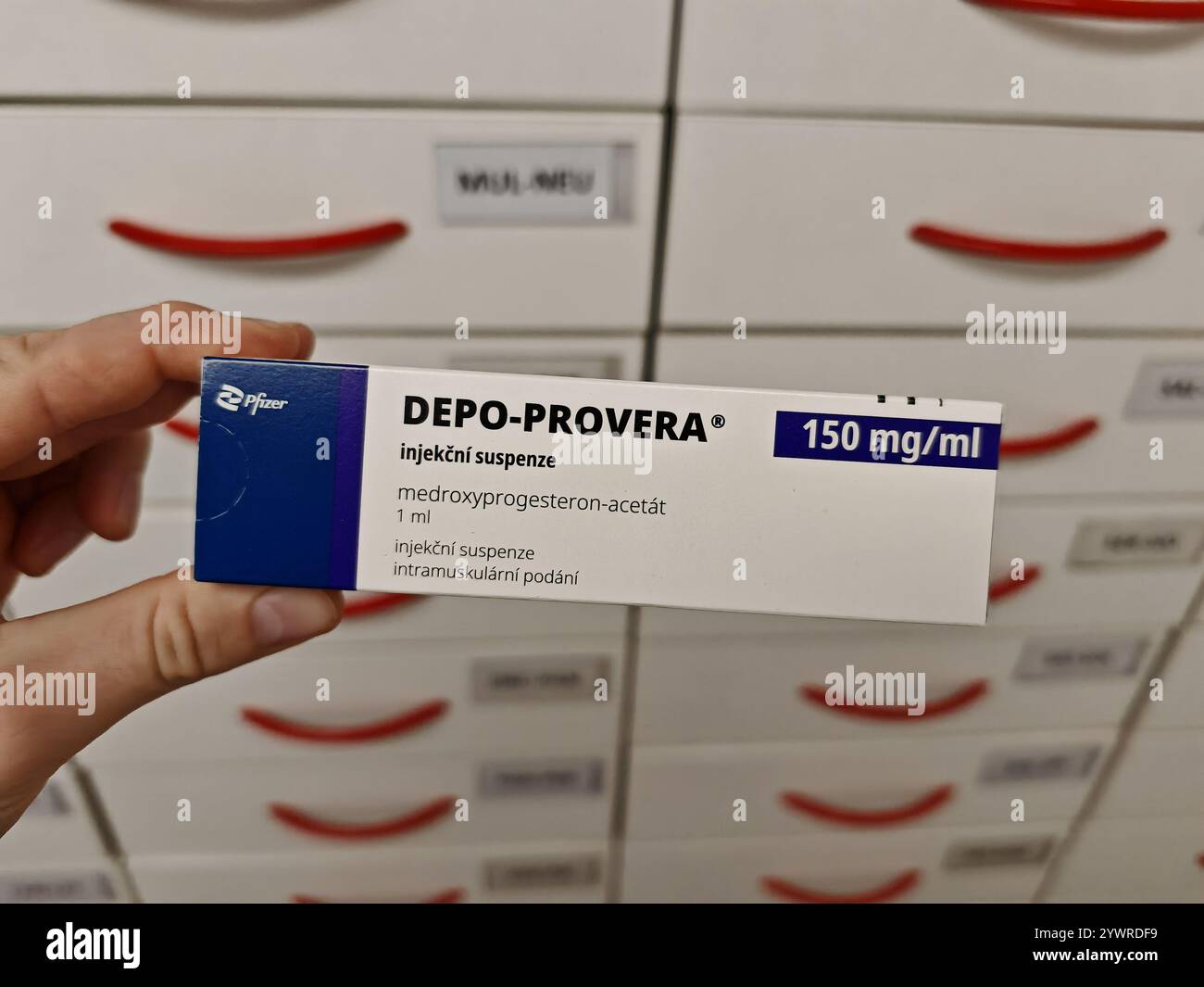 Prague,Czech Republic-January 26 2025: DEPO-PROVERA box of medication ...