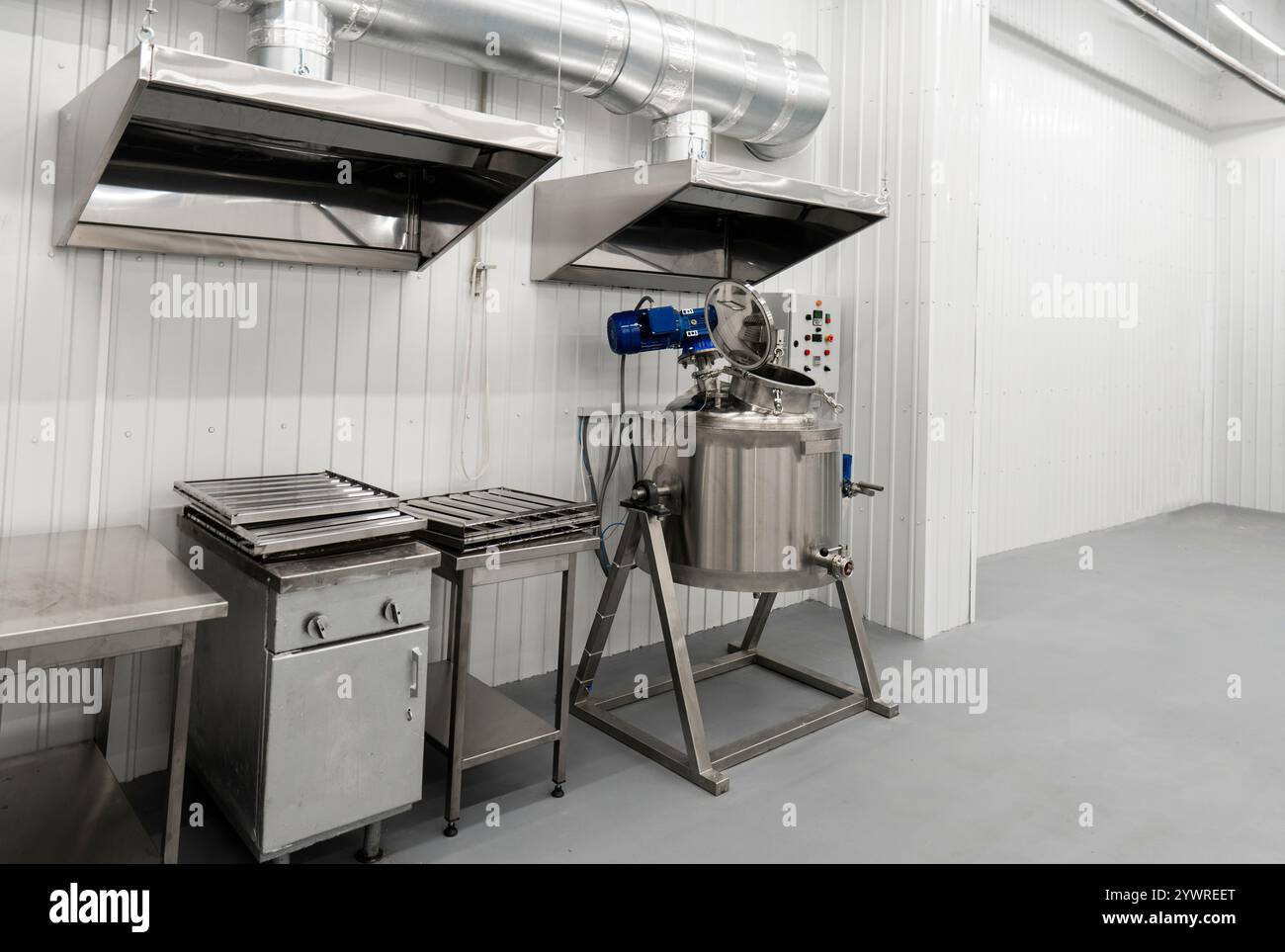 Food industry. Equipment for cooking in a modern food factory. Concept ...