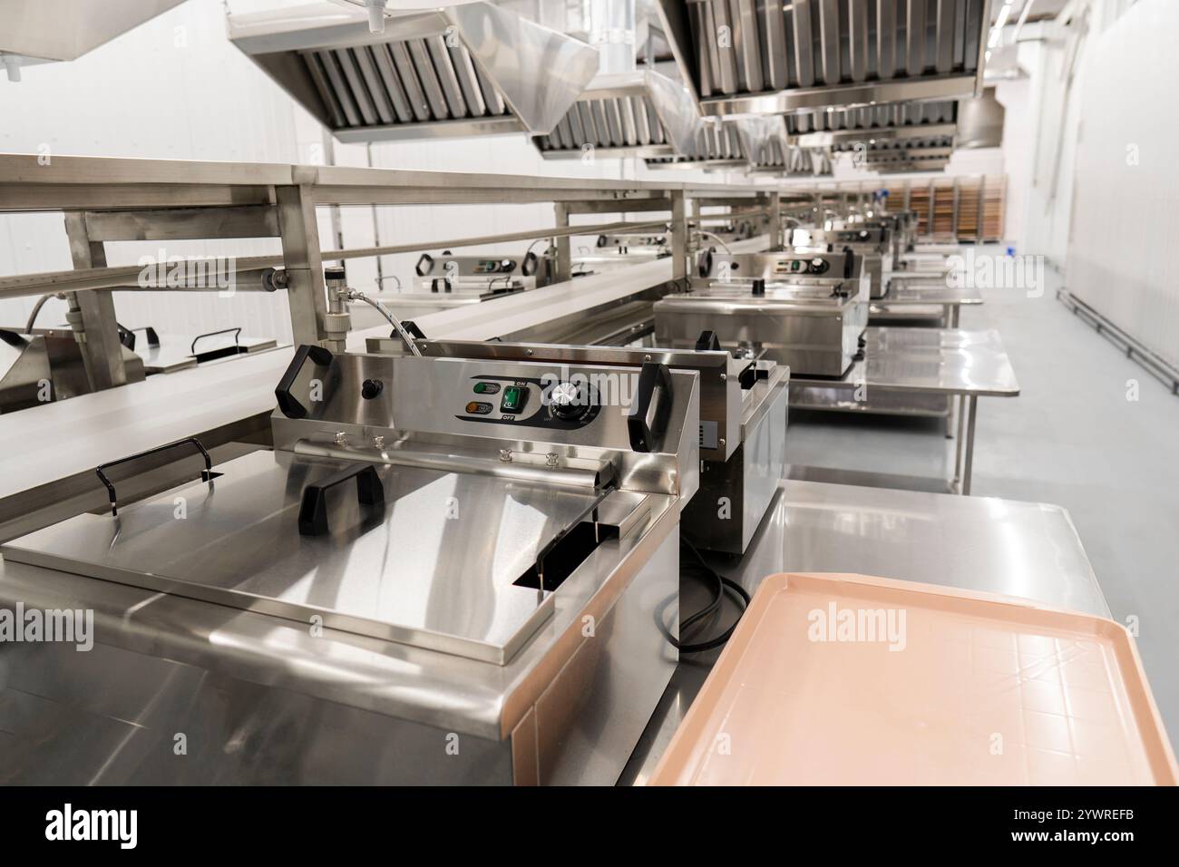 Food industry. Empty clean conveyor belt in a modern food factory. Food ...