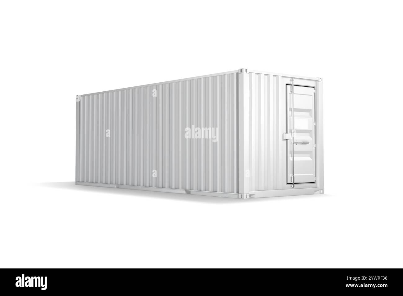Blank white steel cargo container mockup, half-turned view, 3d ...