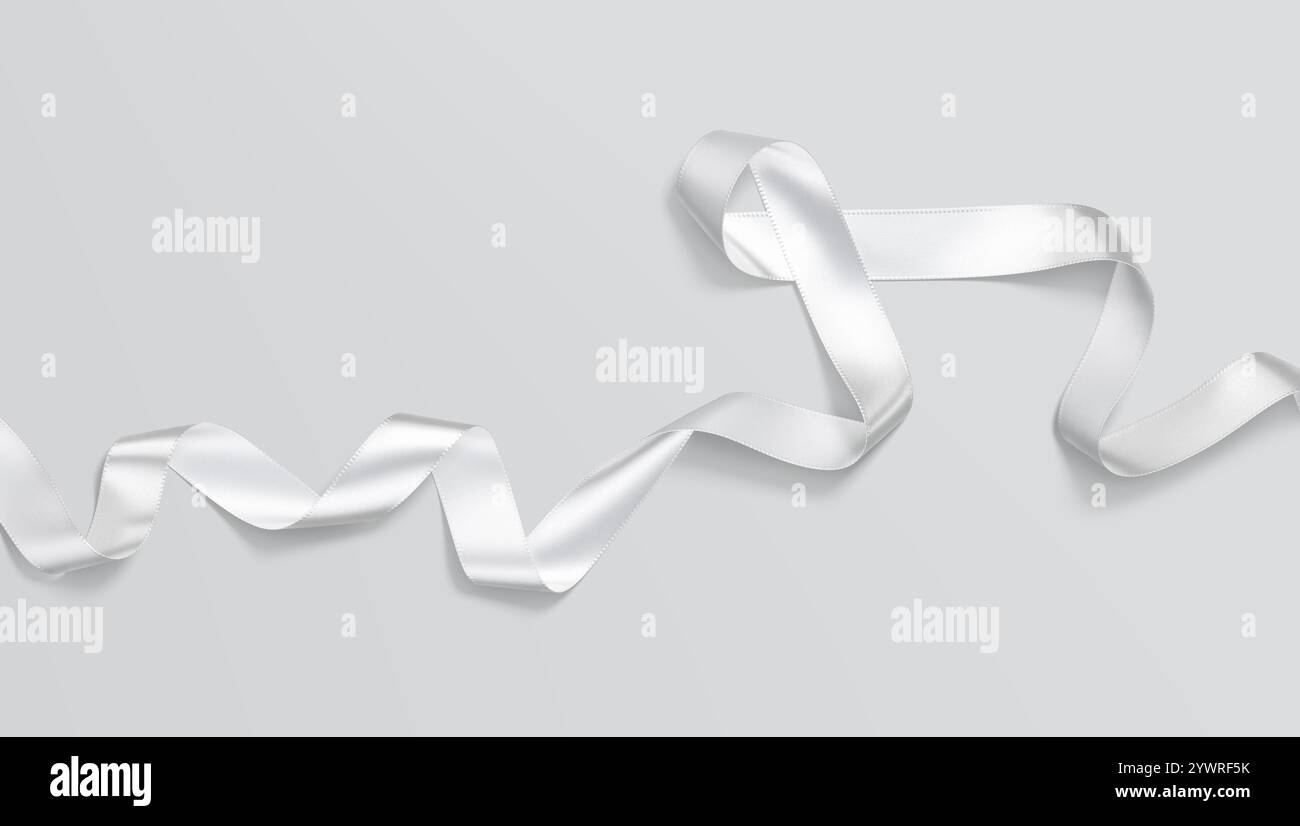 Blank white satin ribbon mockup, isolated, 3d rendering. Empty ornate ...