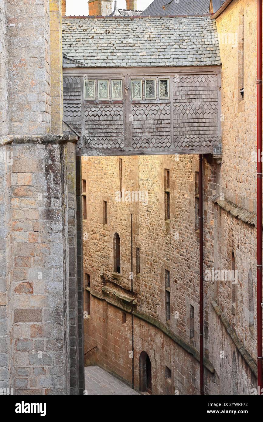 098 Wood, slate-roofed footbridge from the Mont-Saint-Michel Church ...