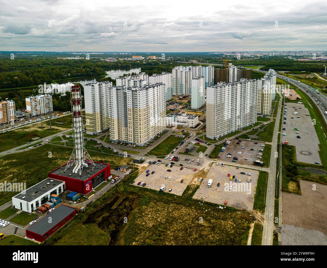 Aerial View of an Urban Residential Complex Featuring a Central Heating ...