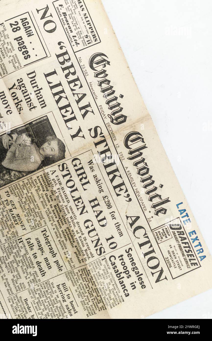 Vintage 50s newcastle evening chronicle newspaper front page with ...