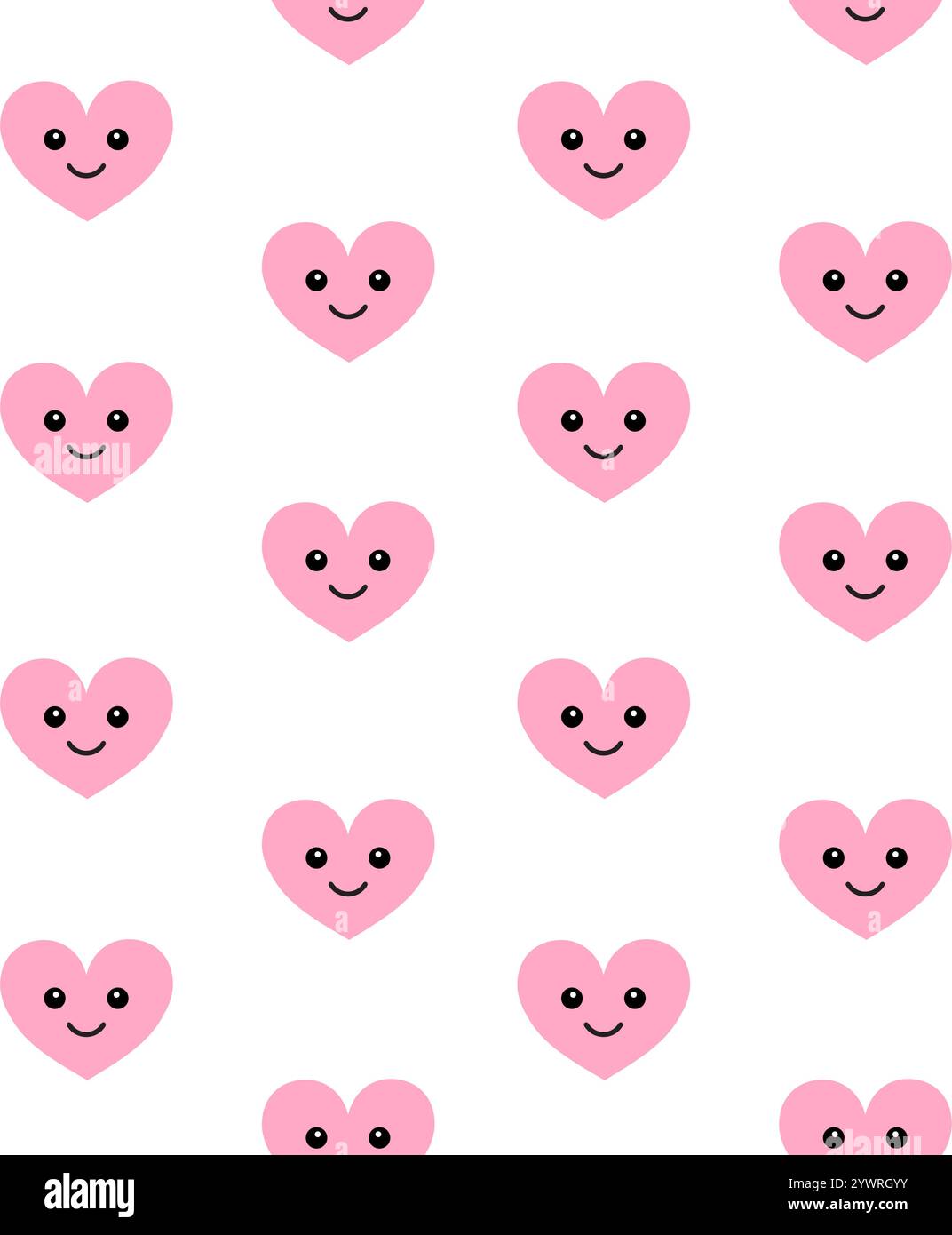Vector seamless pattern of flat cartoon kawaii pink heart with face ...