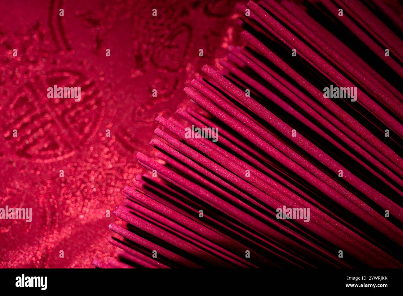 Closeup view pile of incense sticks for ritual, praying, or aromatic ...