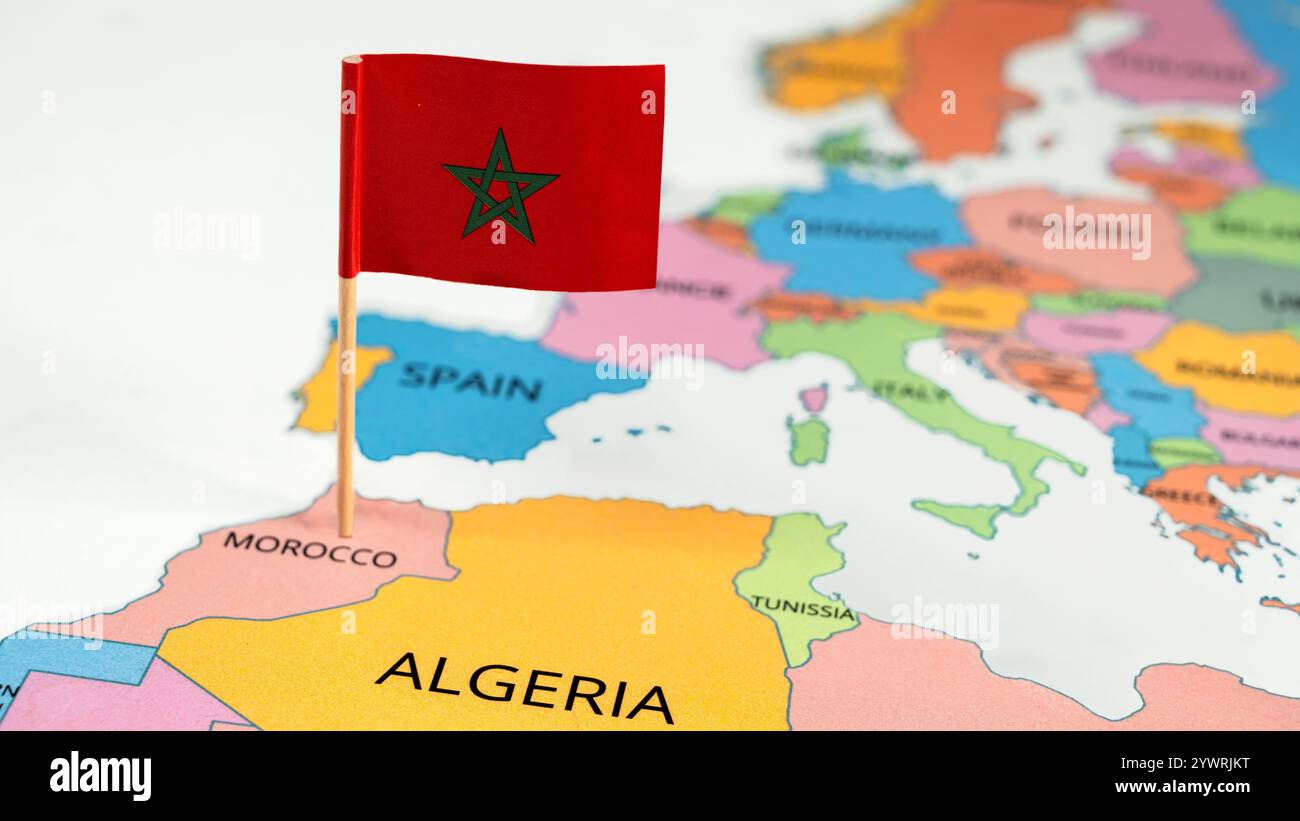 A map of Morocco with the national flag of Morocco on it. The flag is a ...