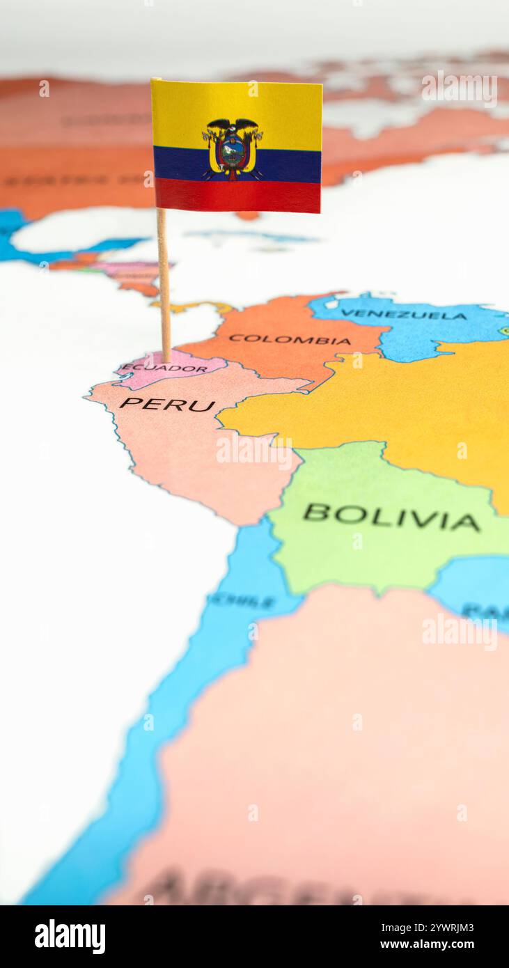 A map of Ecuador with the national flag of Ecuador on it. The flag ...