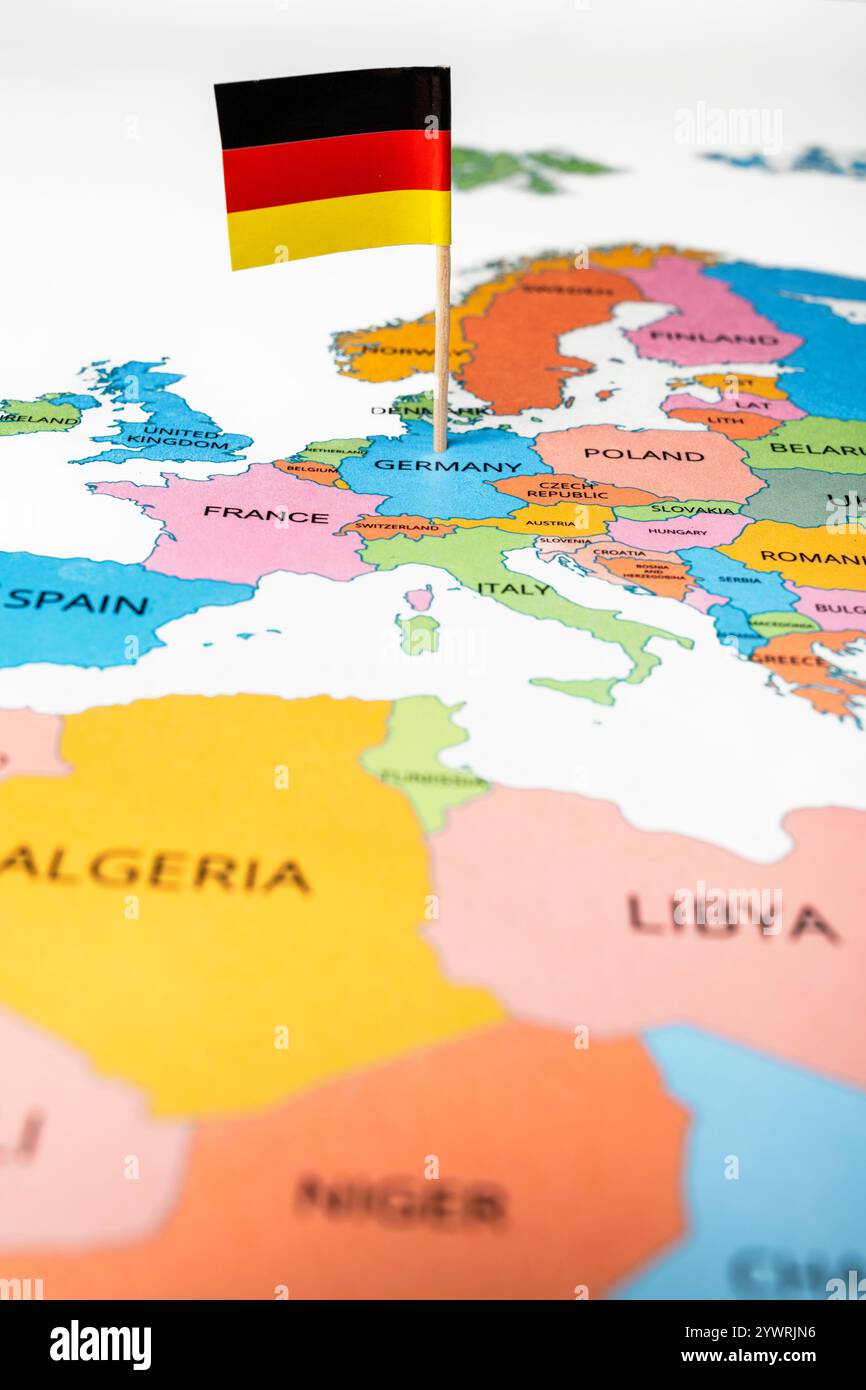 A map of Germany with the national flag of Germany on it. The flag is a ...