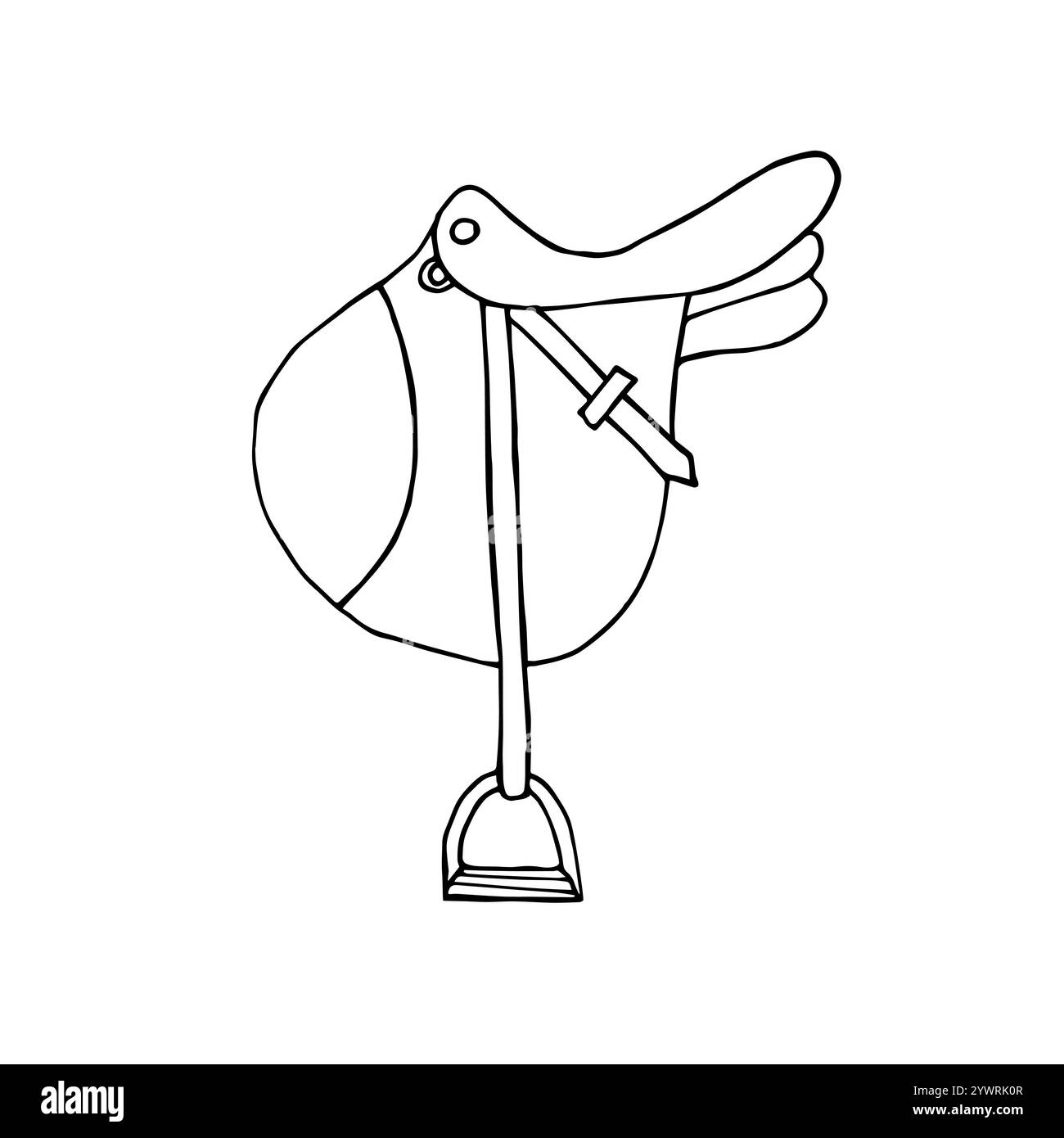 Vector hand drawn doodle sketch horse riding equestrian saddle isolated on white background ...