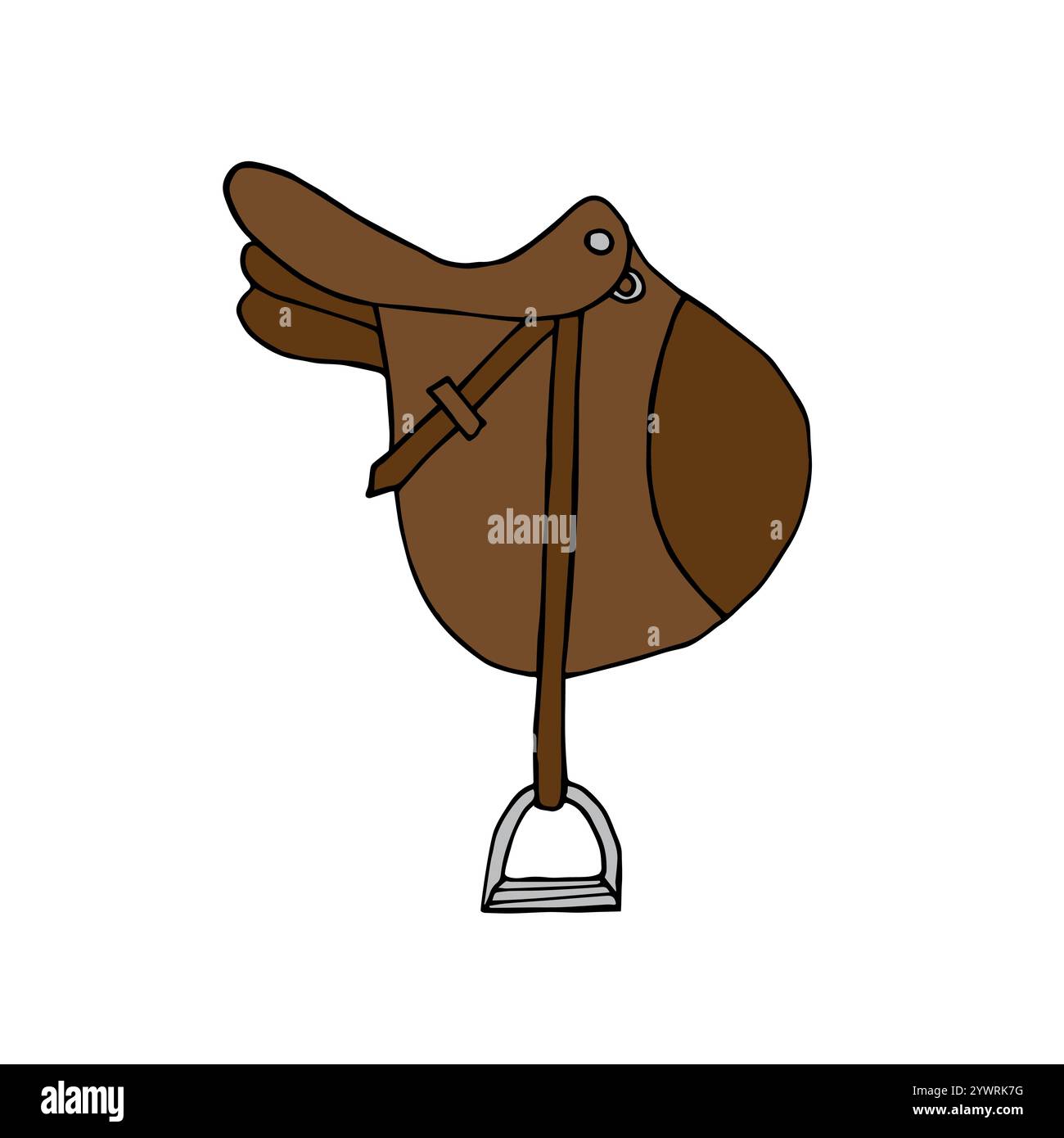 Vector hand drawn doodle sketch brown horse riding equestrian saddle isolated on white ...