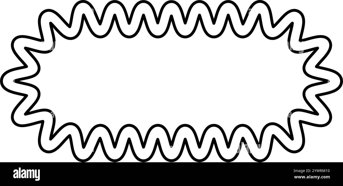 Oval rectangle with wavy edges. Rectangular shape with scalloped borders. Empty text box, tag or ...