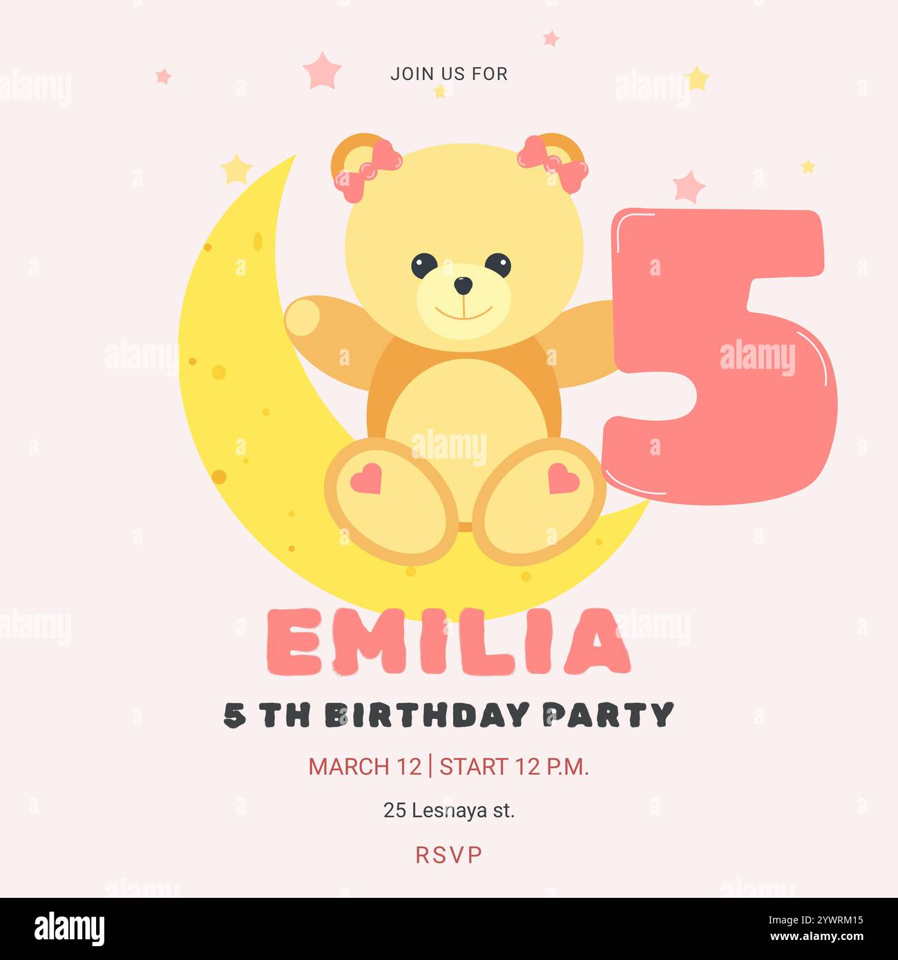 Invitation childrens birthday party with cute bear and number ...