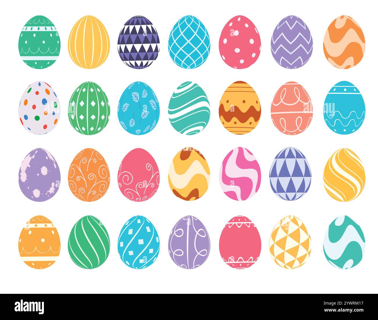 Easter eggs flat clipart drawing set design. Colorful egg clip art in ...