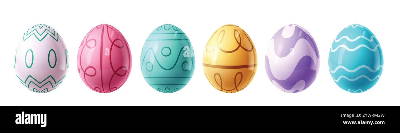 Easter eggs pattern clipart set. Colorful easter egg with zigzag, twirl ...