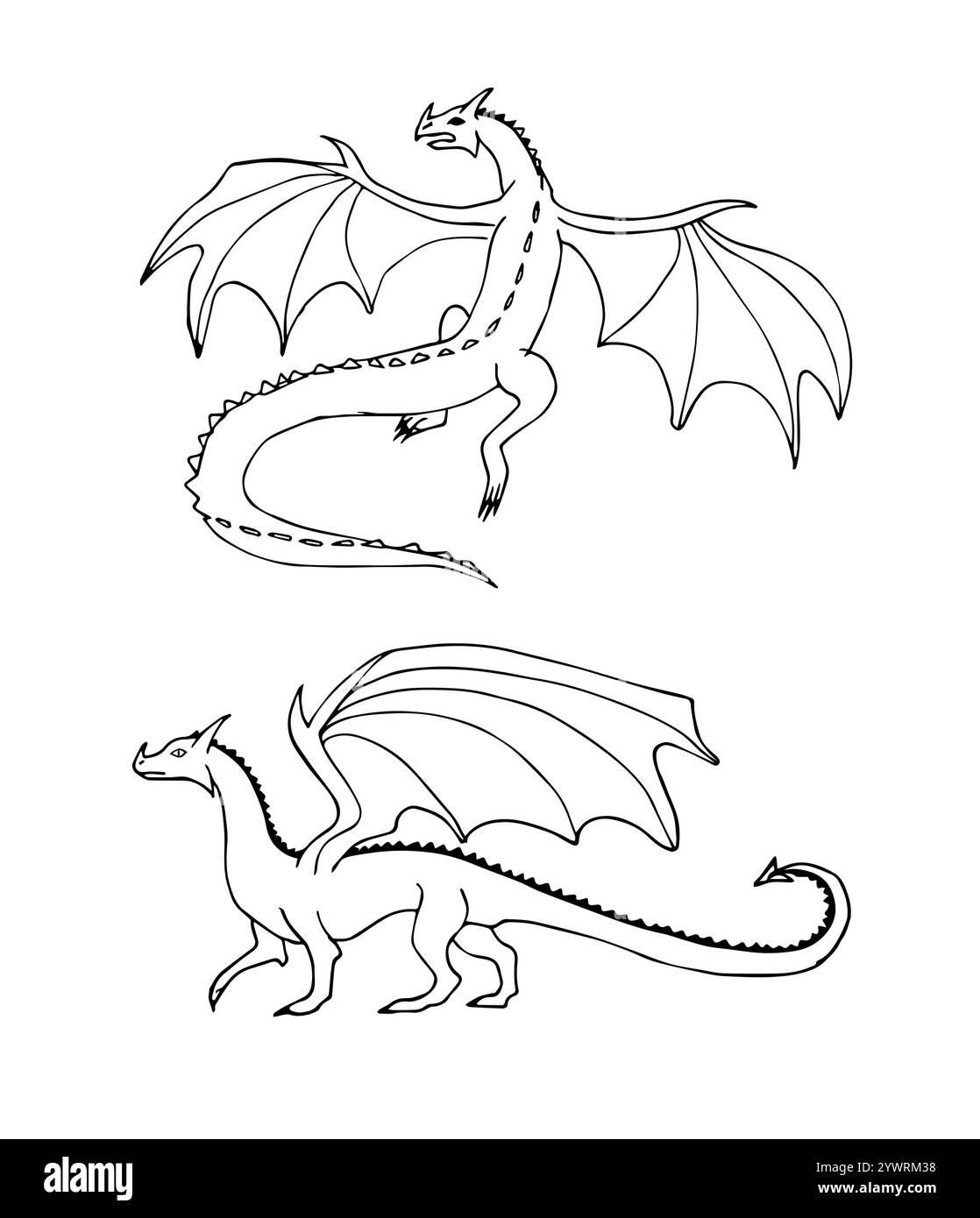 Vector set of two hand drawn doodle sketch dragons isolated on white ...