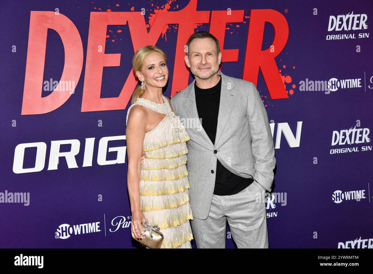 Sarah Michelle Gellar, left, and Christian Slater attend the premiere ...