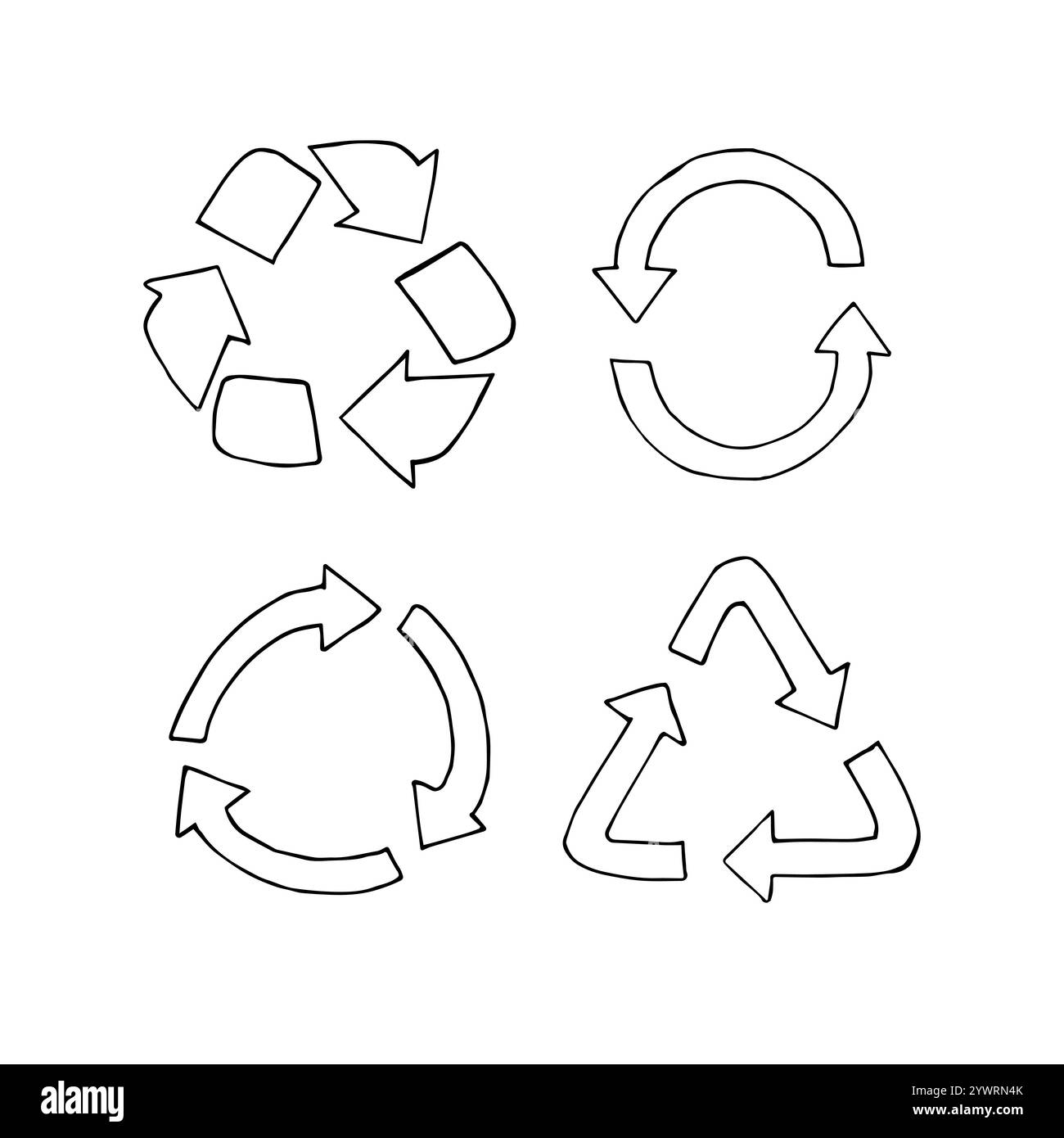 Vector set bundle of hand drawn doodle sketch recycle symbol isolated ...