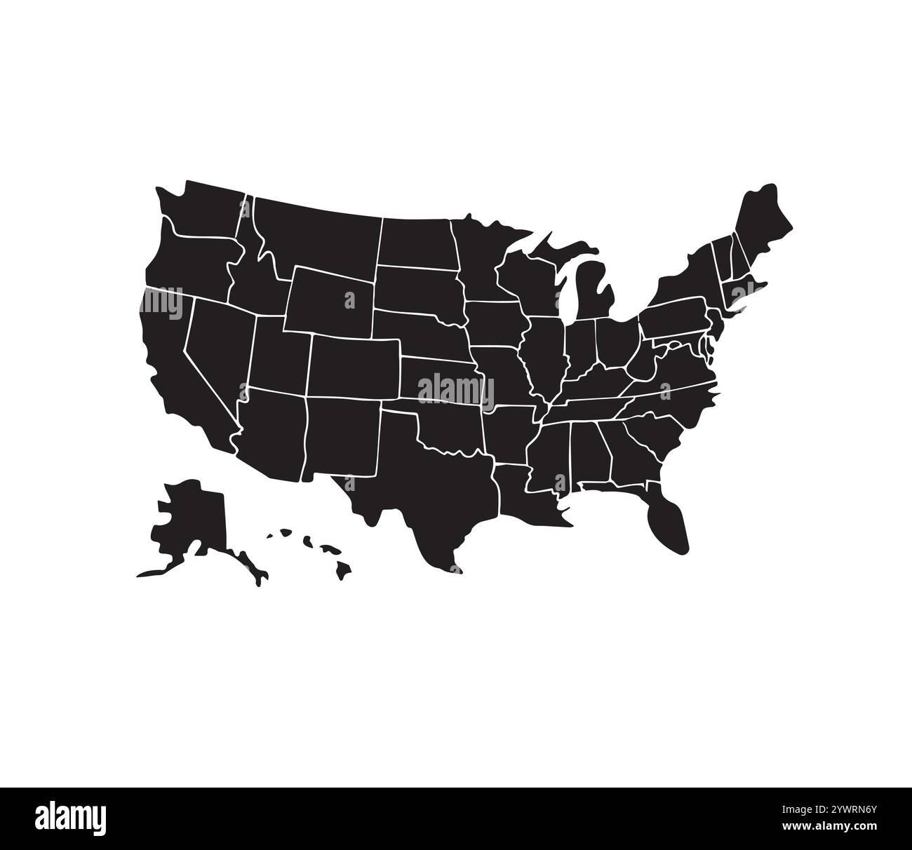 Vector hand drawn doodle sketch black USA states political map isolated ...