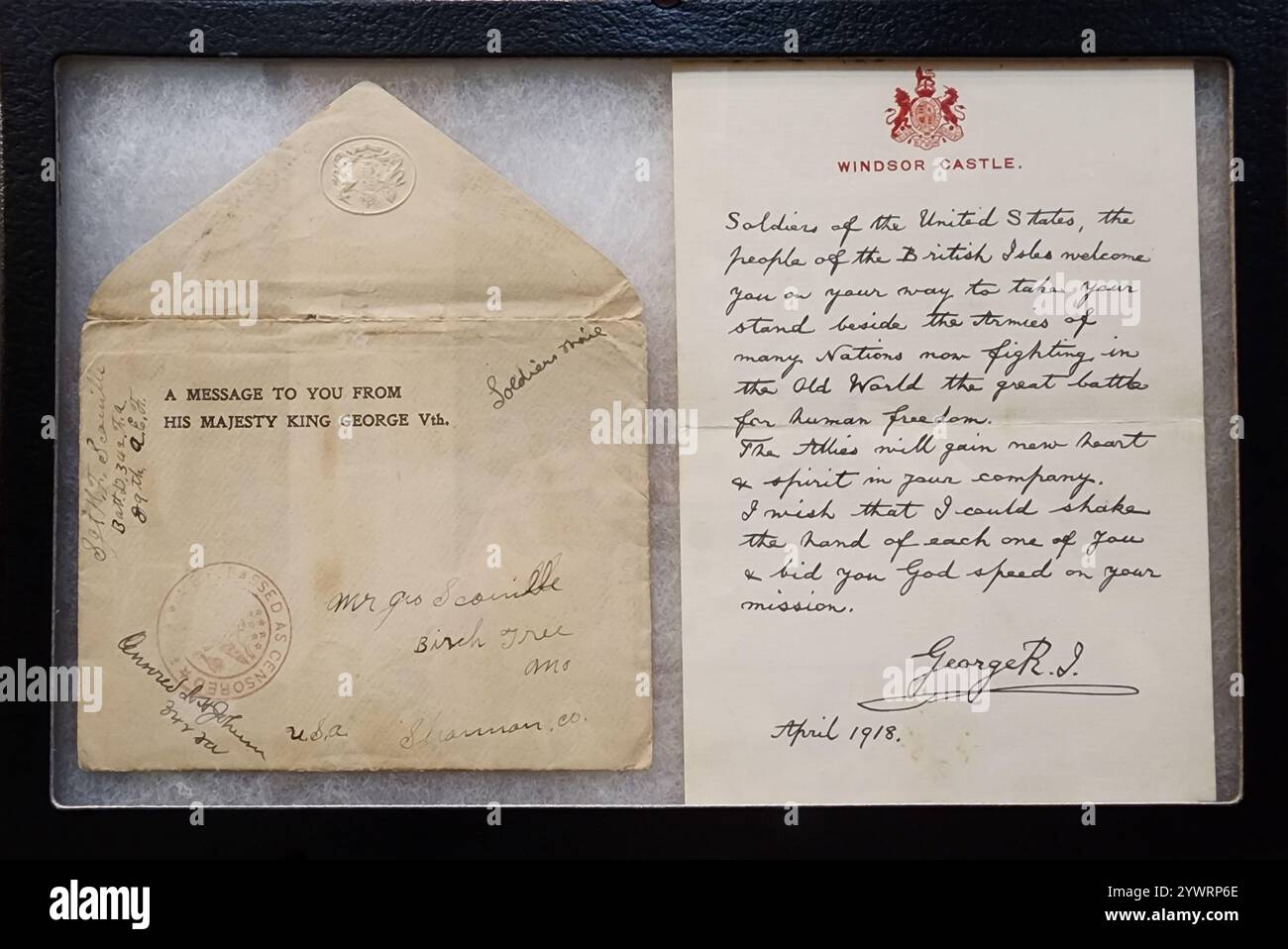 A 1918 letter from His Majesty King George the 5th to the U.S. soldiers ...